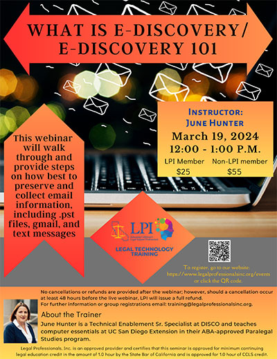 Webinar – What is E-Discovery/E-Discovery 101 – March 19, 2024 - Legal ...