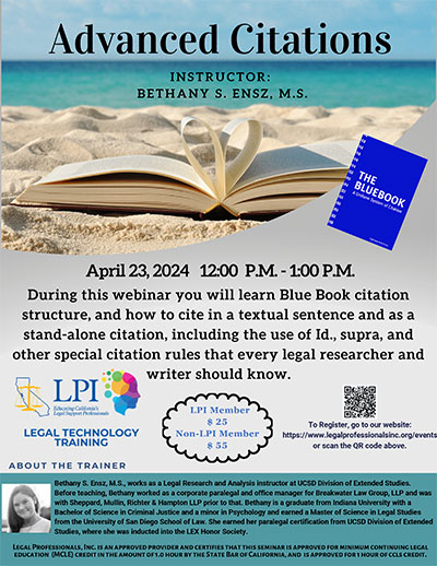 Webinar – Advanced Citations – April 23, 2024 - Legal Professionals ...