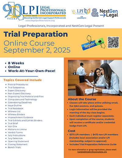 Trial Preparation Online Class Commencing September 2, 2025 - Legal ...